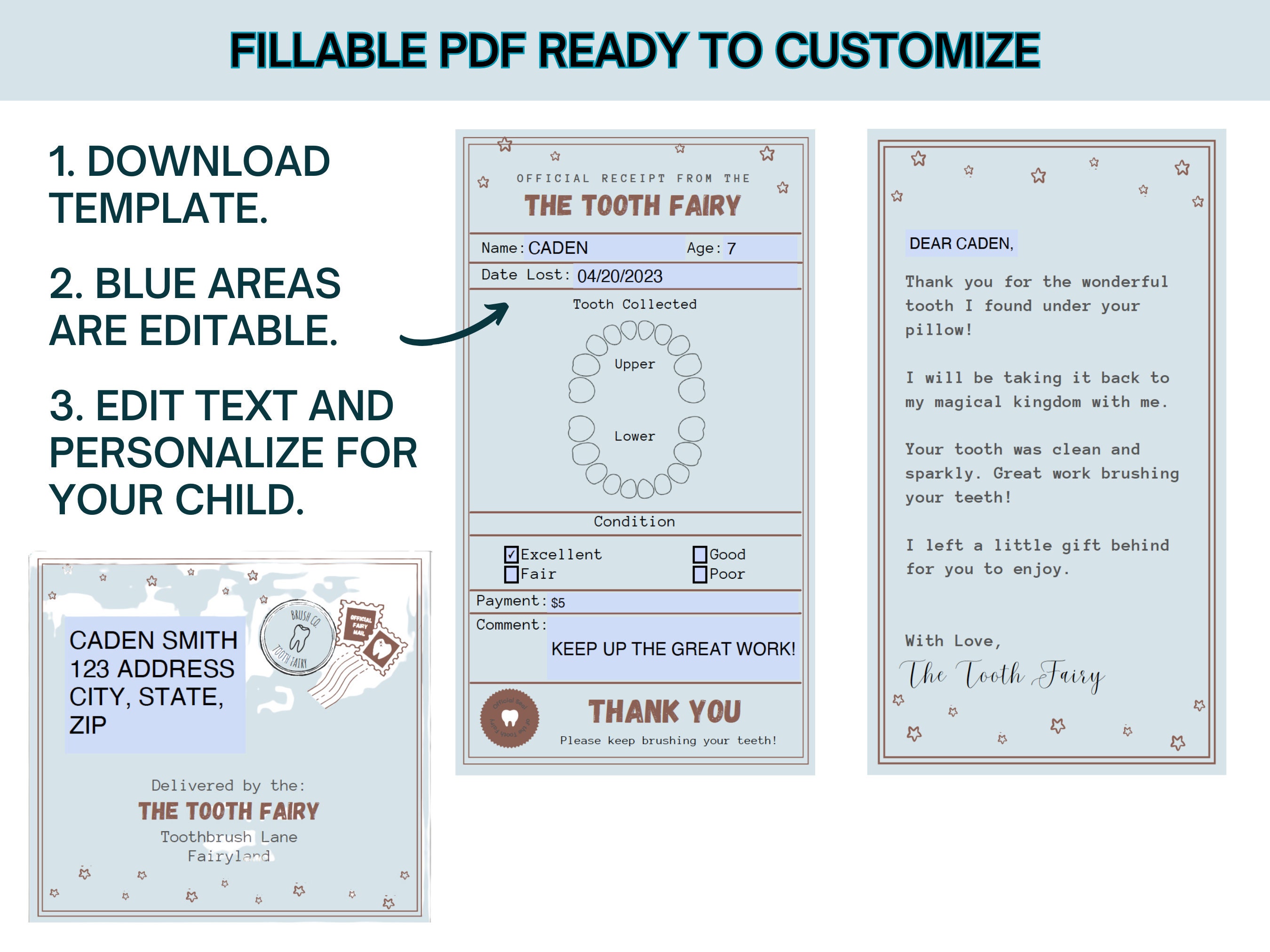 Printable Tooth Fairy Receipt, Tooth Fairy Letter, Tooth Fairy Envelope ...