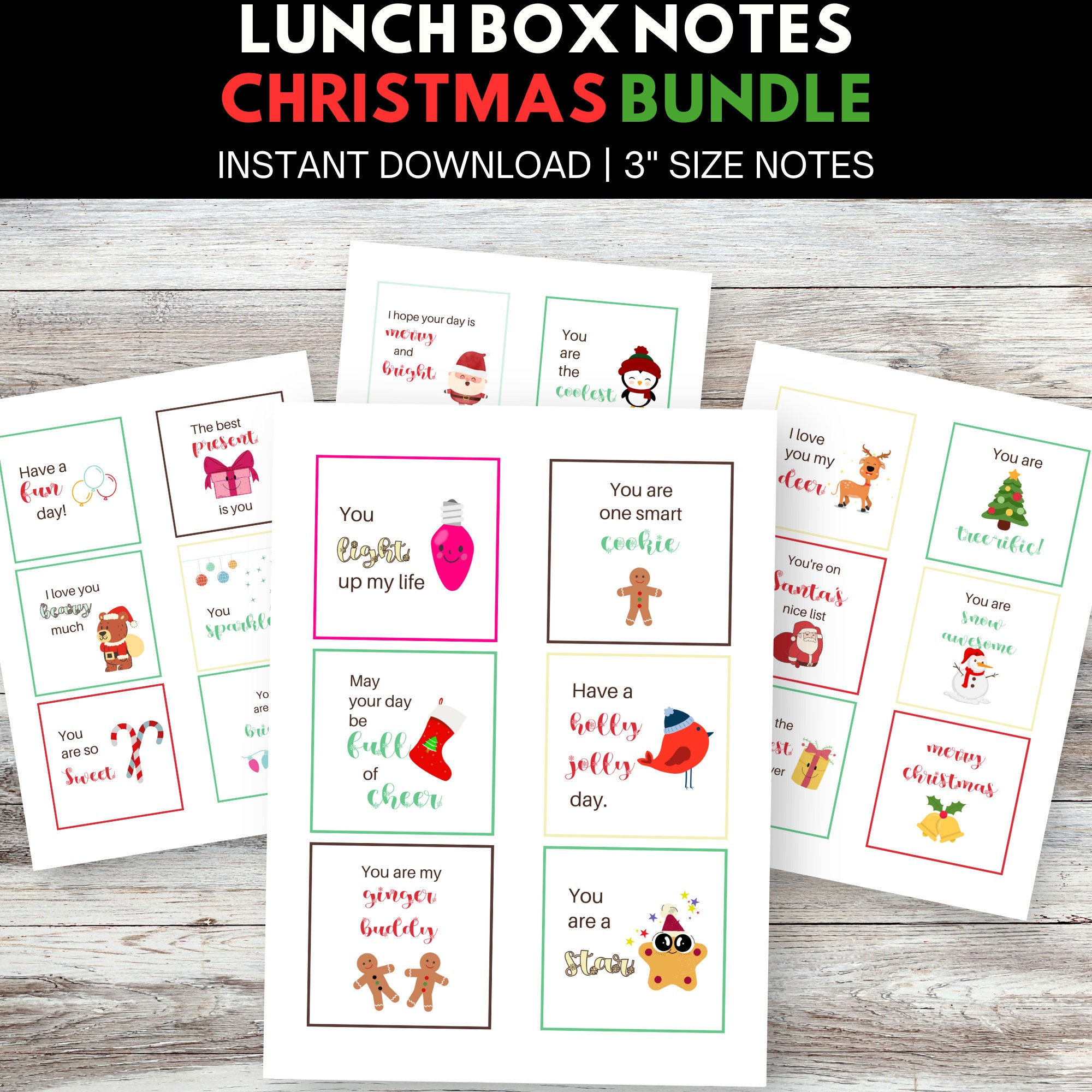 Christmas Lunch Box Notes for Children, Lunchbox Notes, Lunchbox ...