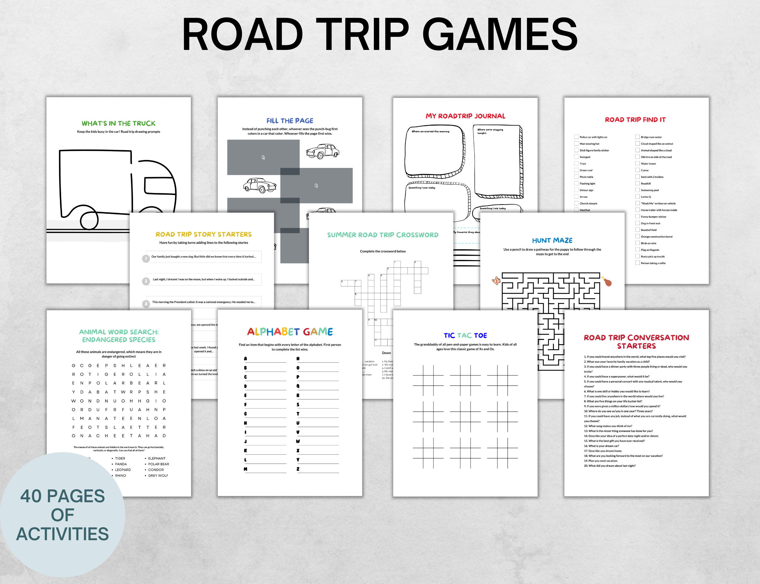 Road Trip Game Bundle Printables | Games for Children | Summer Road ...