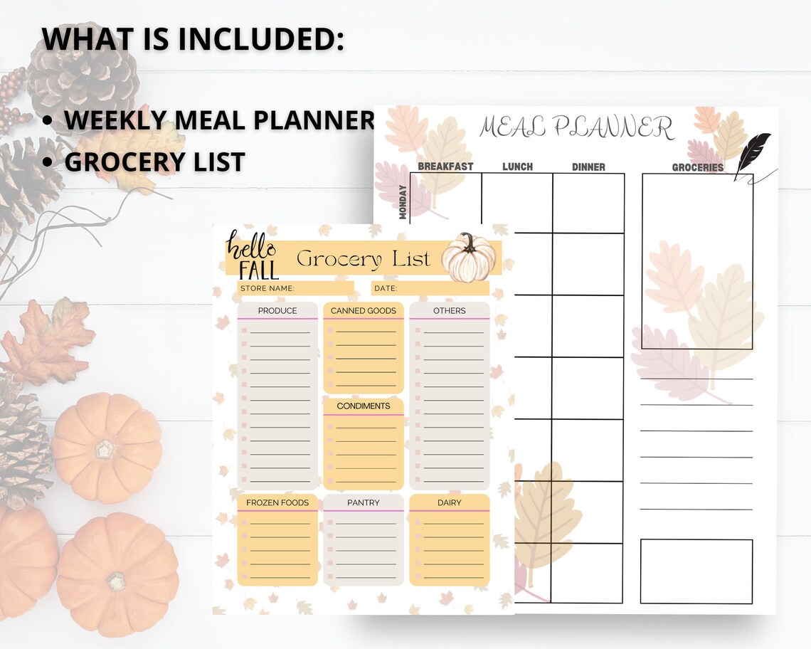 Fall Meal Plan Template, Autumn Grocery List Printable, Cold Weather ...