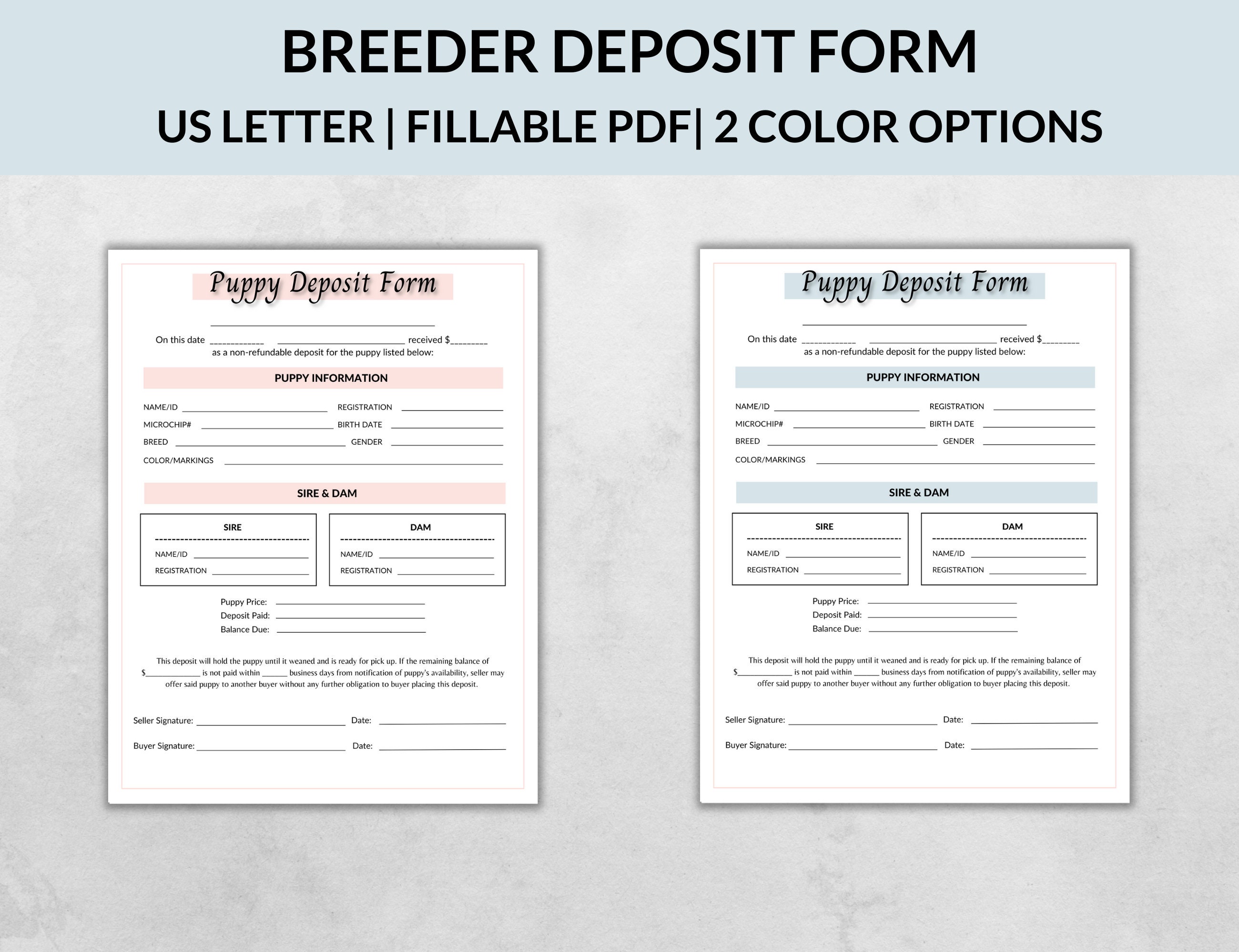 Breeder Puppy Deposit Form Puppy Bundle New Pet Fillable PDF Puppy ...