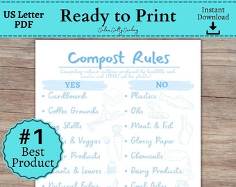 Grey Compost Bin Rules Poster Sign Zero Waste Kitchen | Etsy
