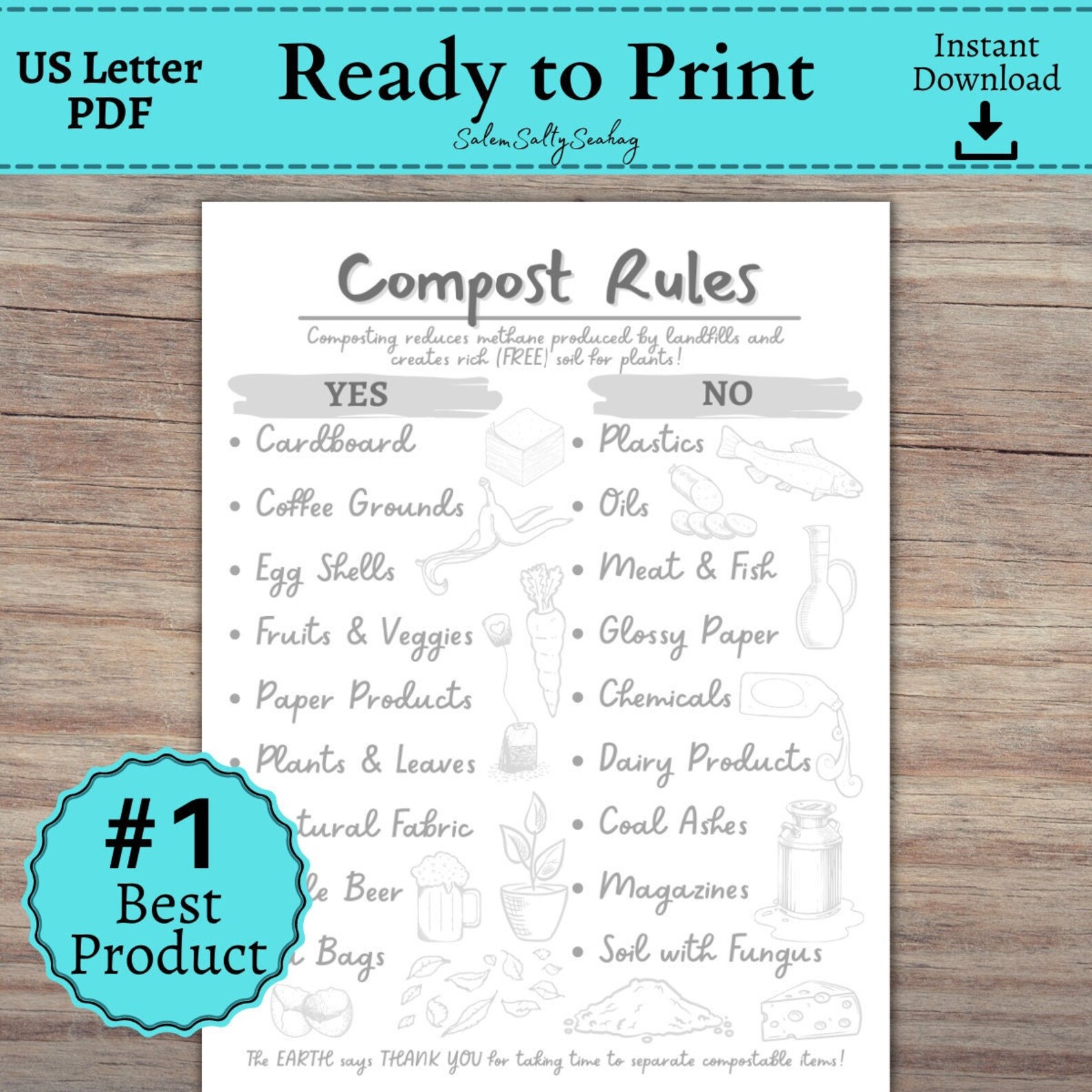 Grey Compost Bin Rules Poster Sign Zero Waste Kitchen - Etsy