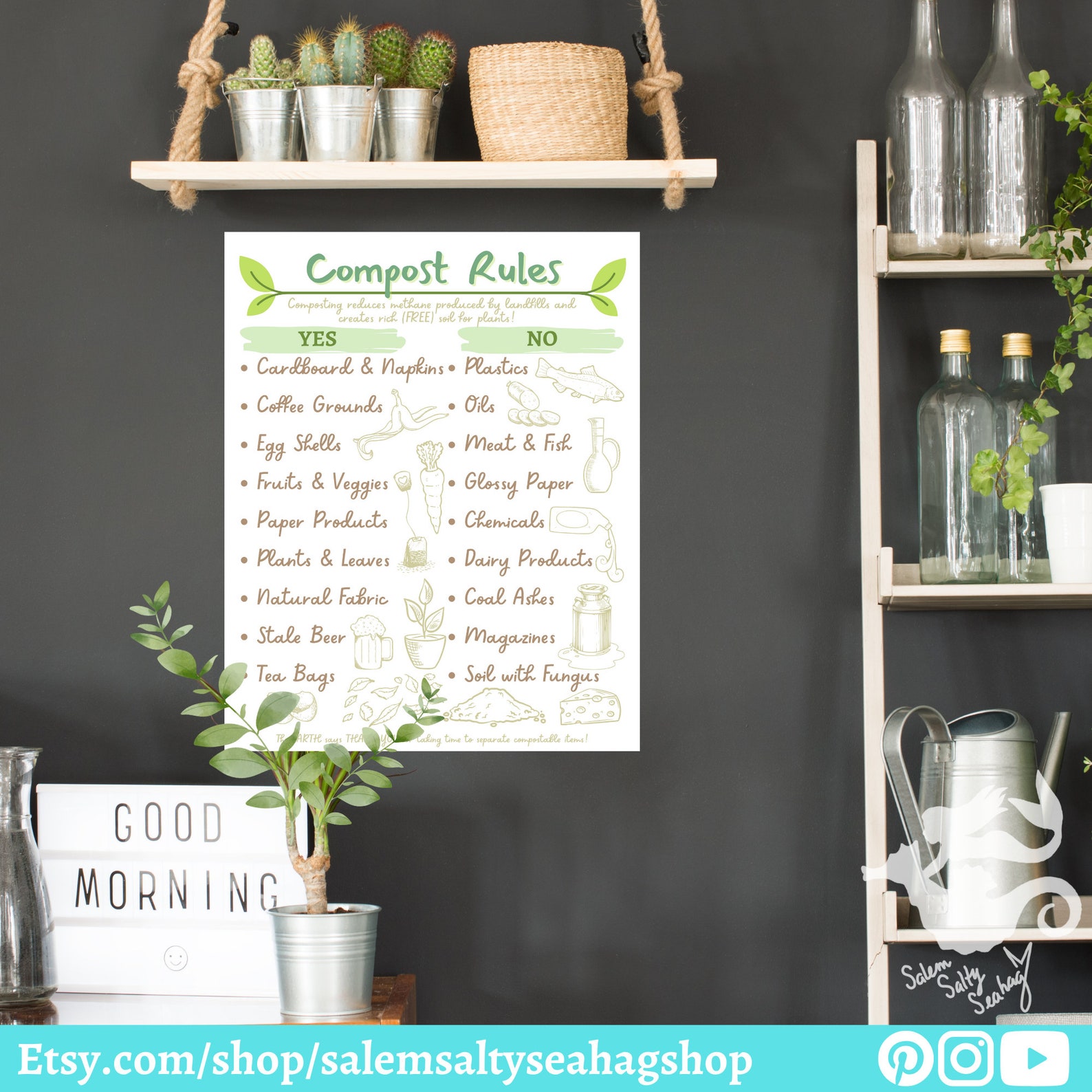 Compost Bin Rules Sign Zero Waste Kitchen Printable - Etsy
