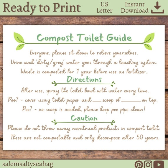 Compost Toilet Rules Guide Zero Waste Bathroom Sign - Etsy
