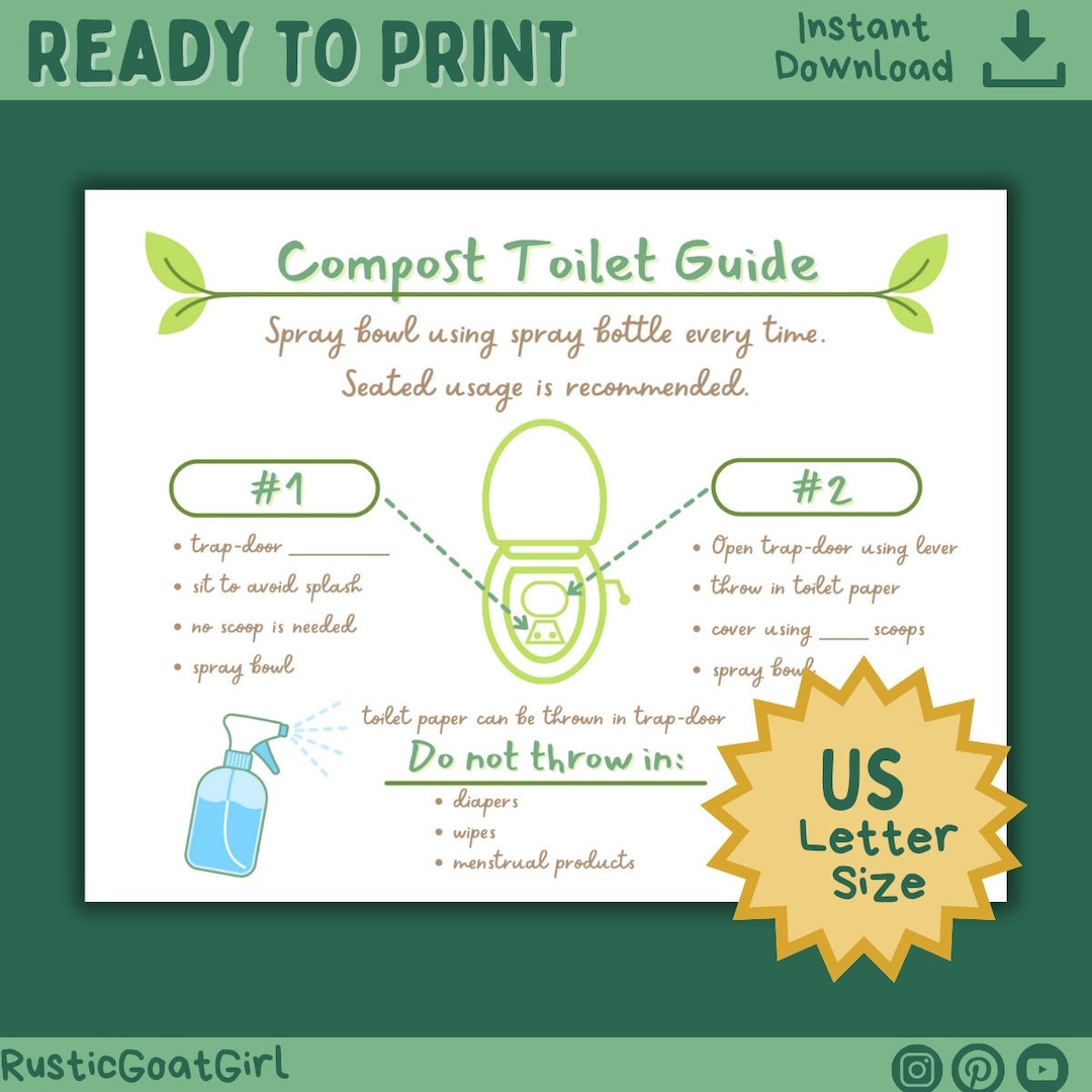 Compost Toilet Rules Guide | Zero Waste Bathroom Sign | Printable ...