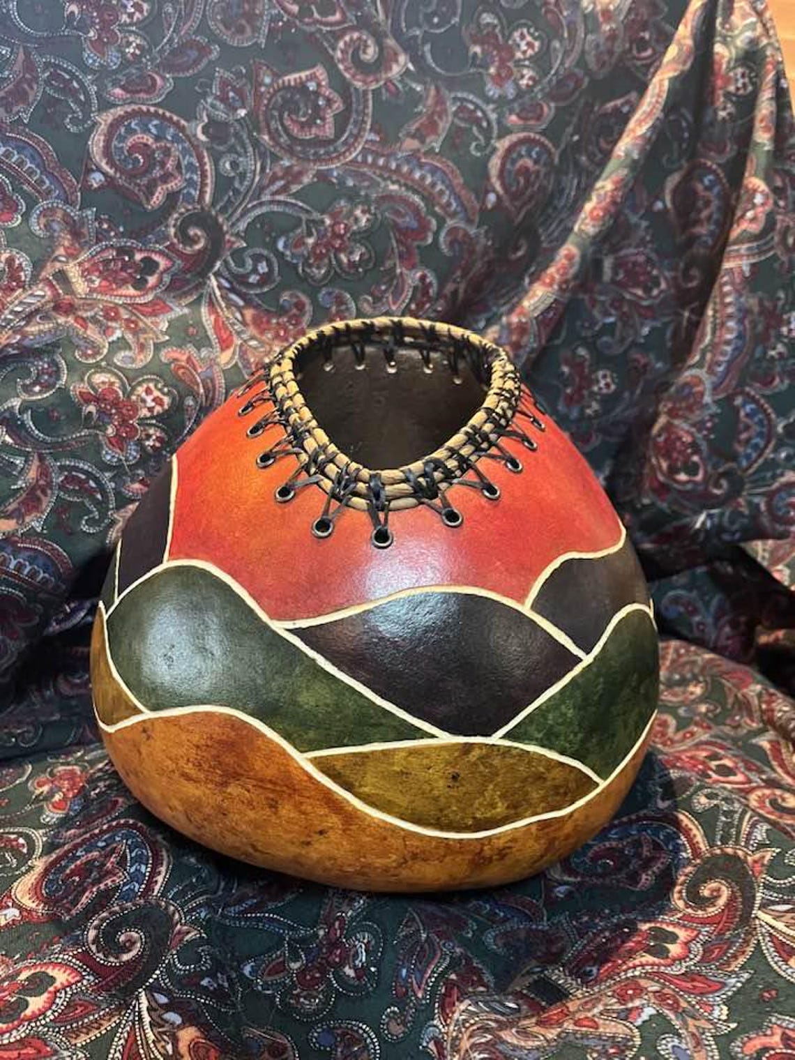 Handcrafted Gourd Container With Hand-stitching - Etsy