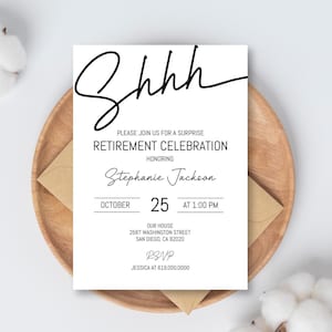 Surprise Retirement Invitation Template, Minimalist Retirement ...