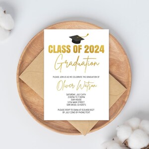 Class of 2024 Graduation Party Invitation Template Gold - Etsy