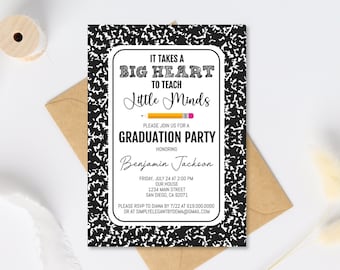 Teacher Graduation Invitation, Editable Big Heart Teach Little Minds ...