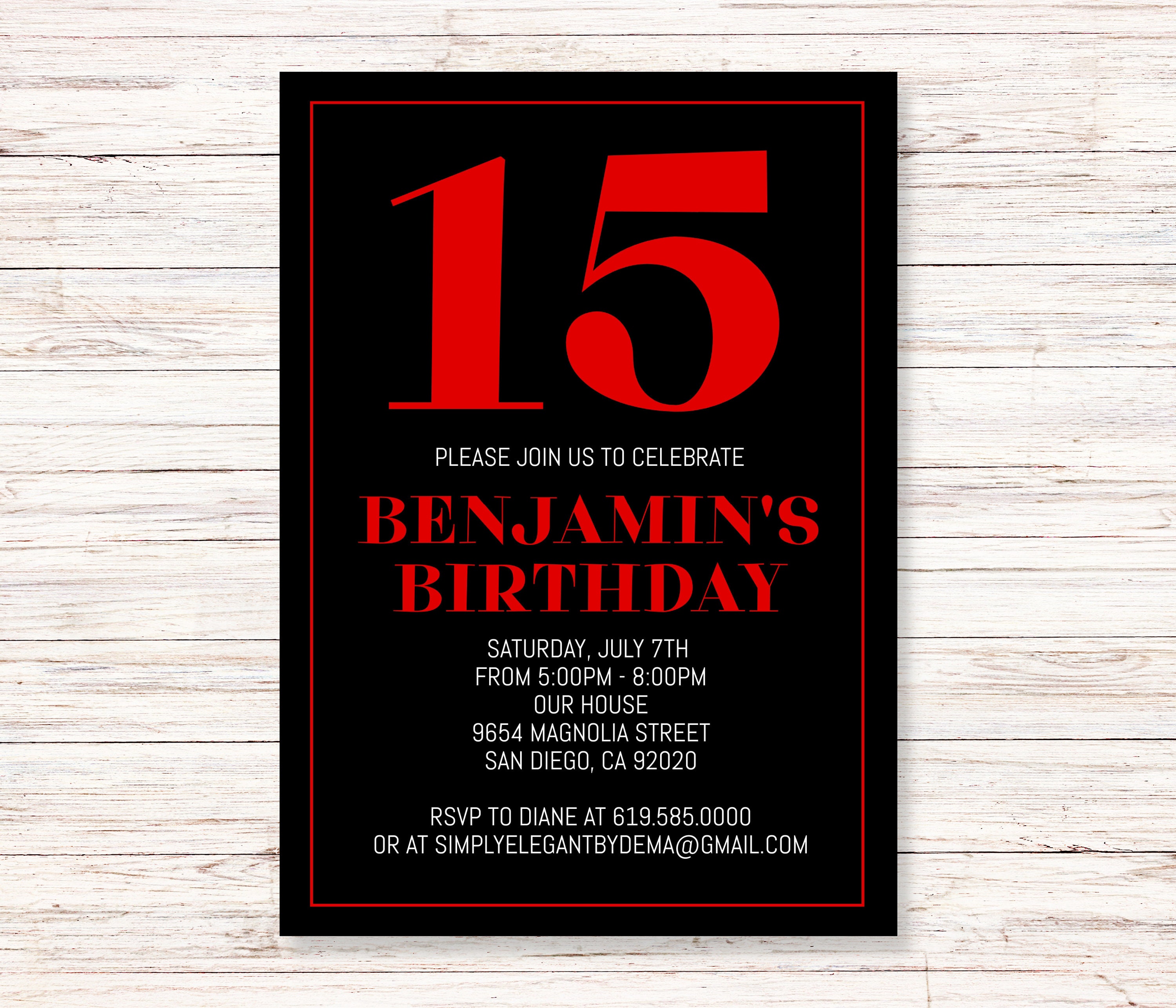 Black and Red Birthday Invitation for Teens Boys Teenagers Girls/any ...