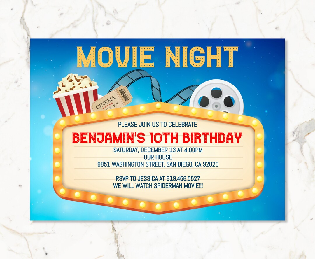 Movie Birthday Invitation Cinema Birthday Invitation pop on - Etsy