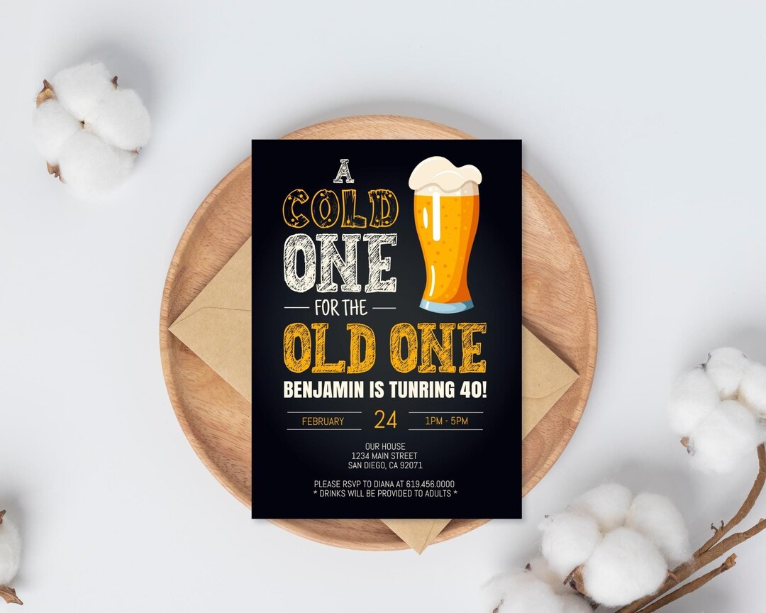 A Cold One for the Old One Birthday Invite, Beer Birthday Party ...
