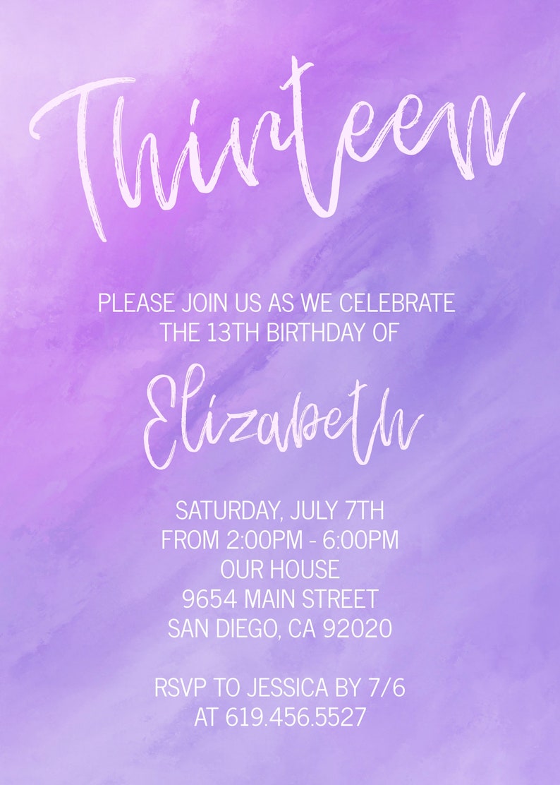 Watercolor Purple Birthday Invitations Template/girls Women - Etsy