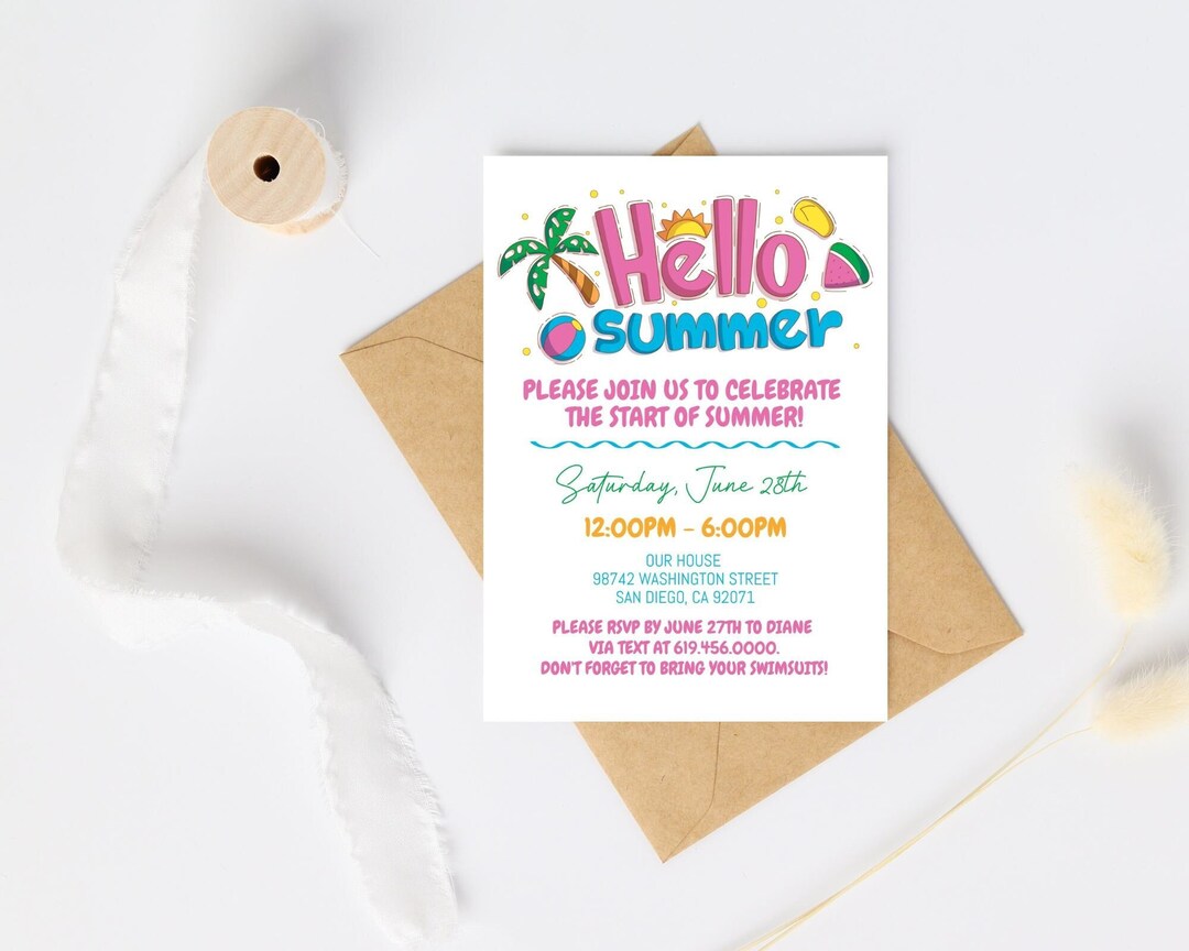 Hello Summer Party Invitation Template, Sun Invitation, Summer Party ...