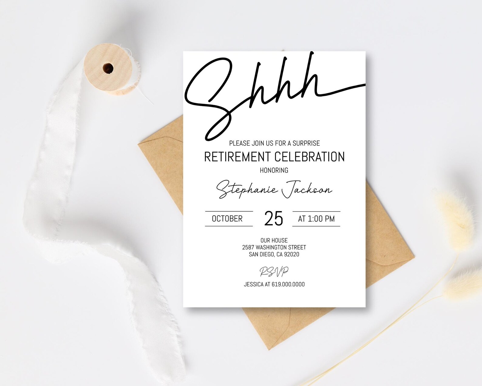 Surprise Retirement Invitation Template, Minimalist Retirement ...