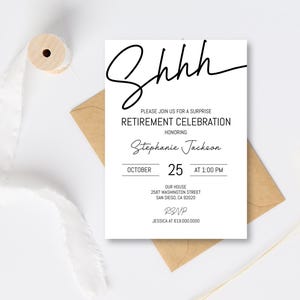 Surprise Retirement Invitation Template, Minimalist Retirement ...