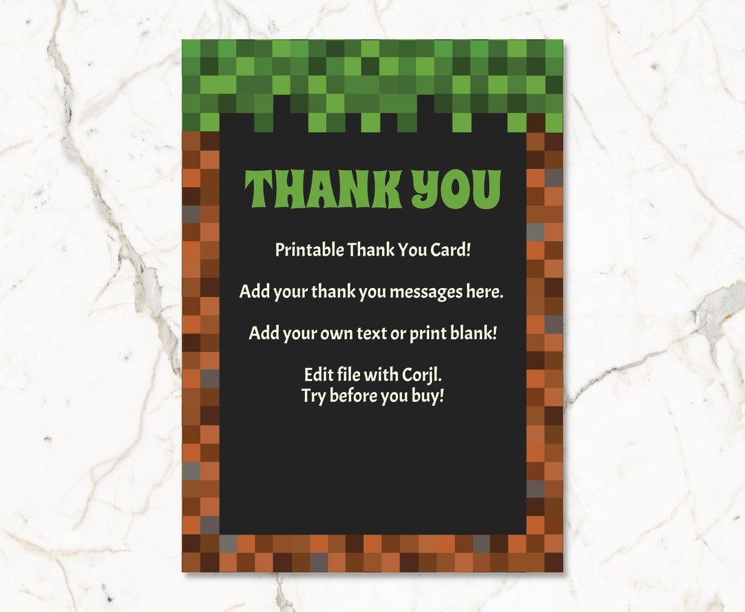 Pixelated Thank You Card, Video Game Thank You Card, Pixel Thanks ...