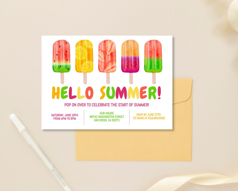Popsicle Party Invitation Template, Ice Cream Invitation, Summer Party ...