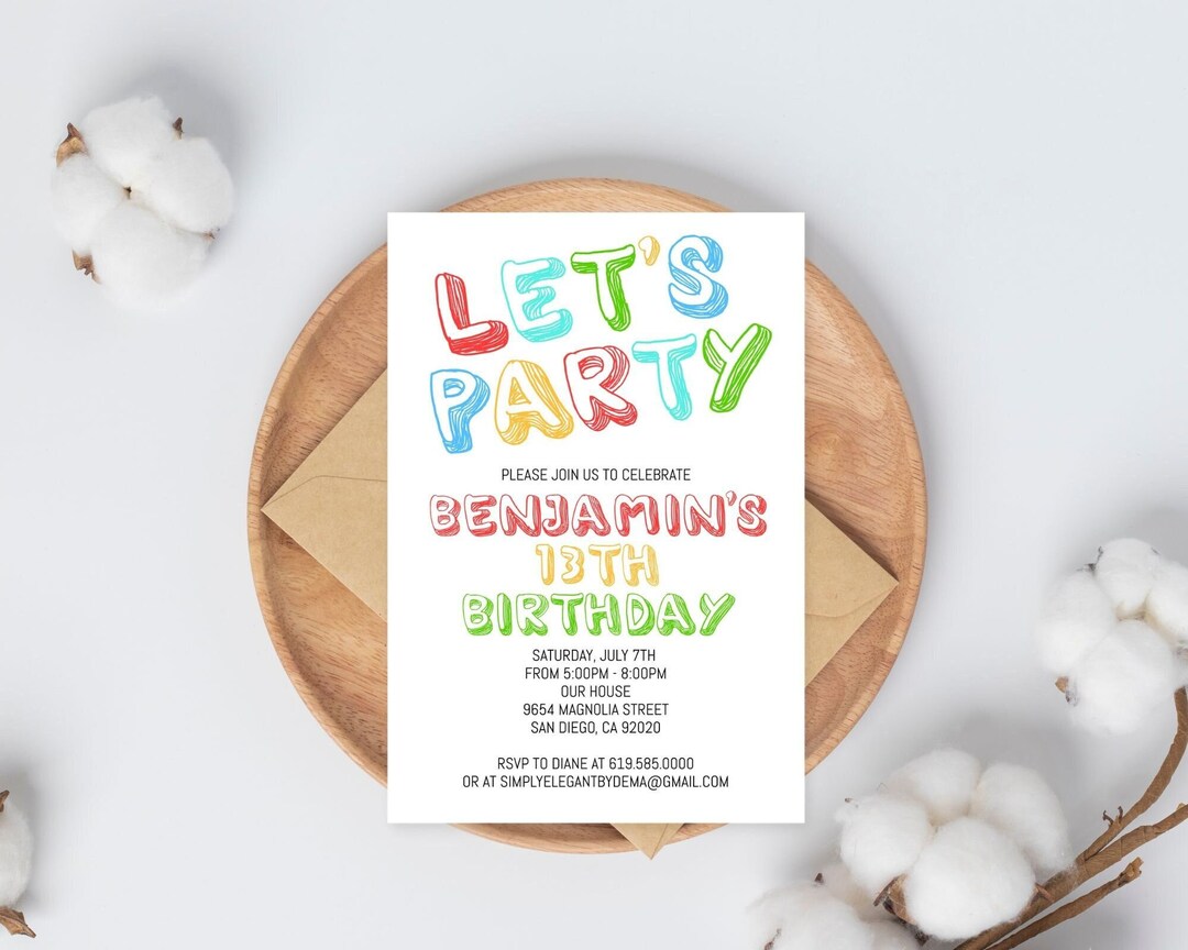 Simple Colorful Birthday Invitation Template, ANY AGE, Instant Download ...