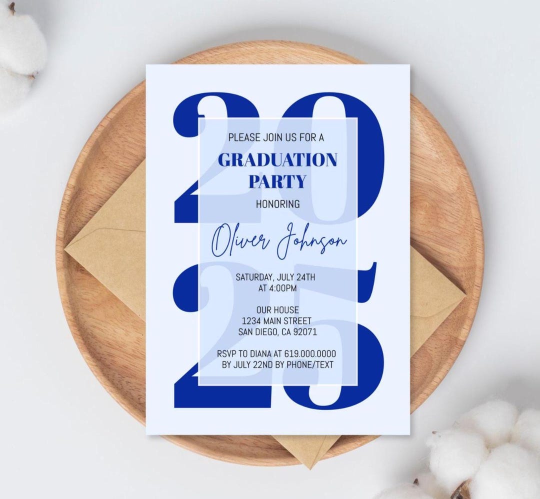 Blue Graduation Invitation Template, Minimalist Blue Graduation Party ...