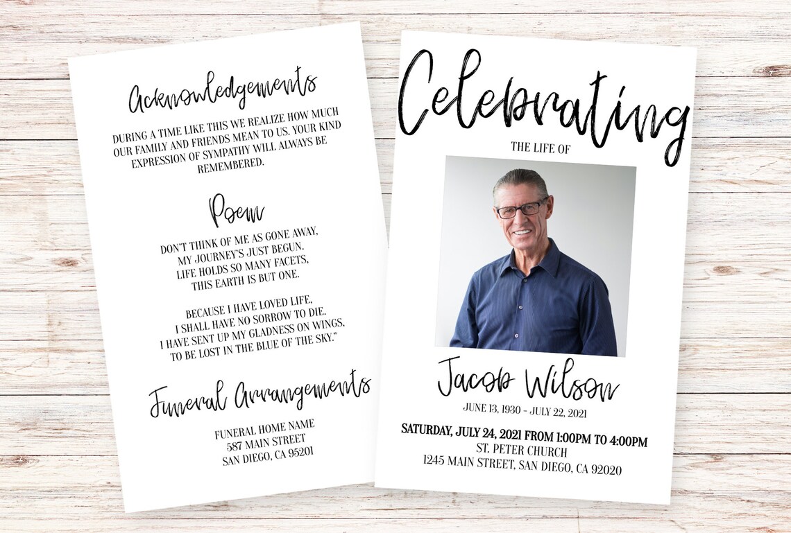 Simple Funeral Program Template, Funeral Program Template for Men or ...