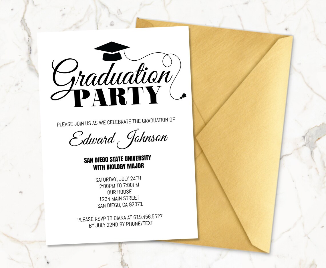 Minimalist Graduation Party Invitation Template, Graduation ...
