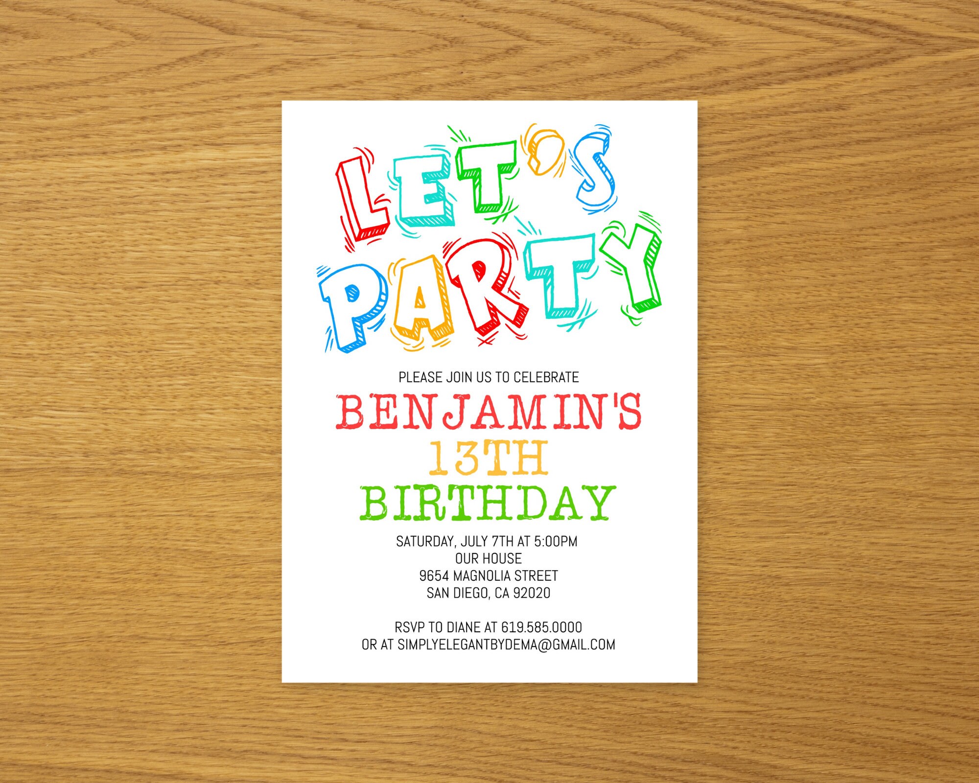 Simple Colorful Birthday Invitation Template, Instant Download ...