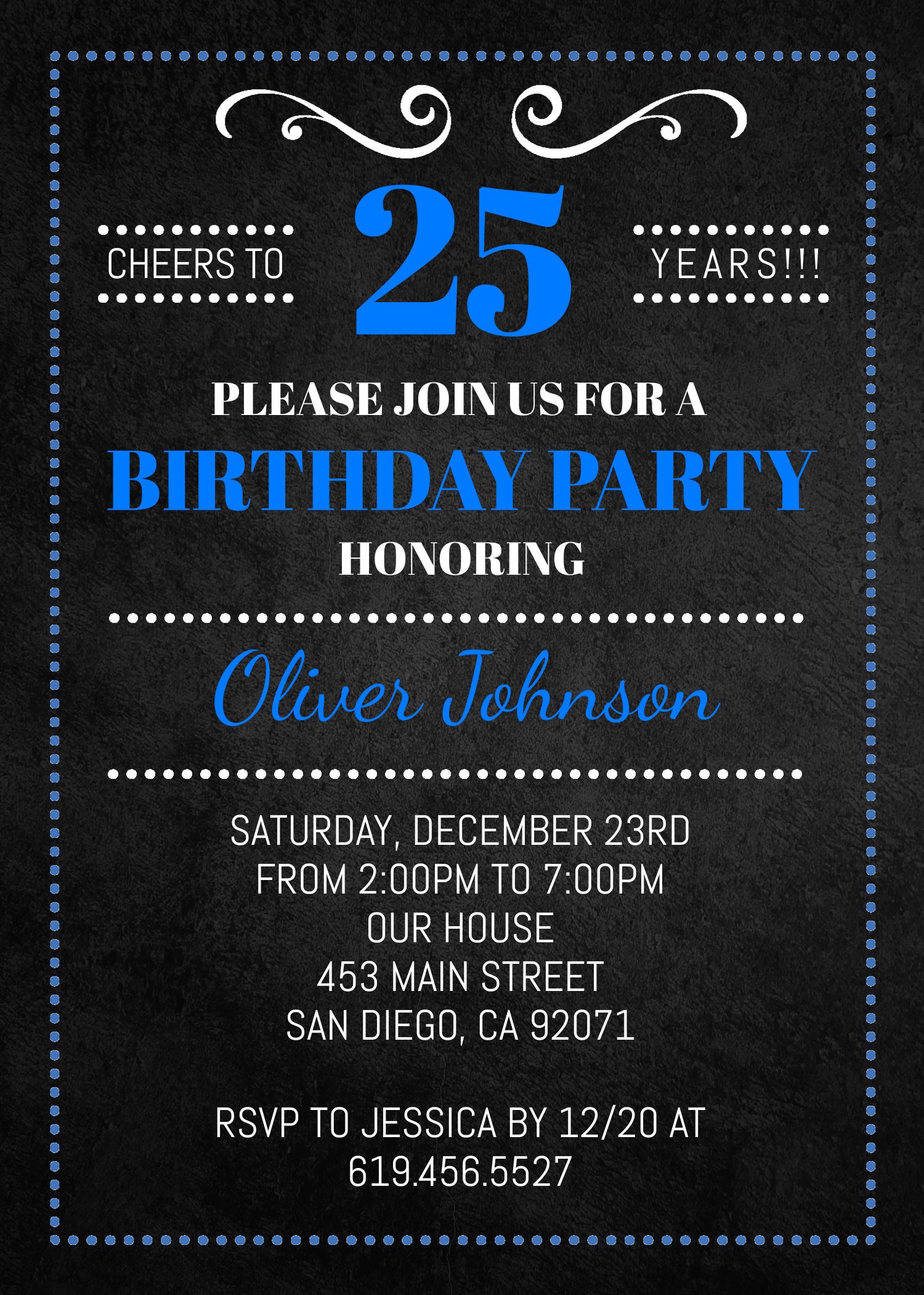 25th Birthday Party Invitation, INSTANT DOWNLOAD Digital Template, ANY ...