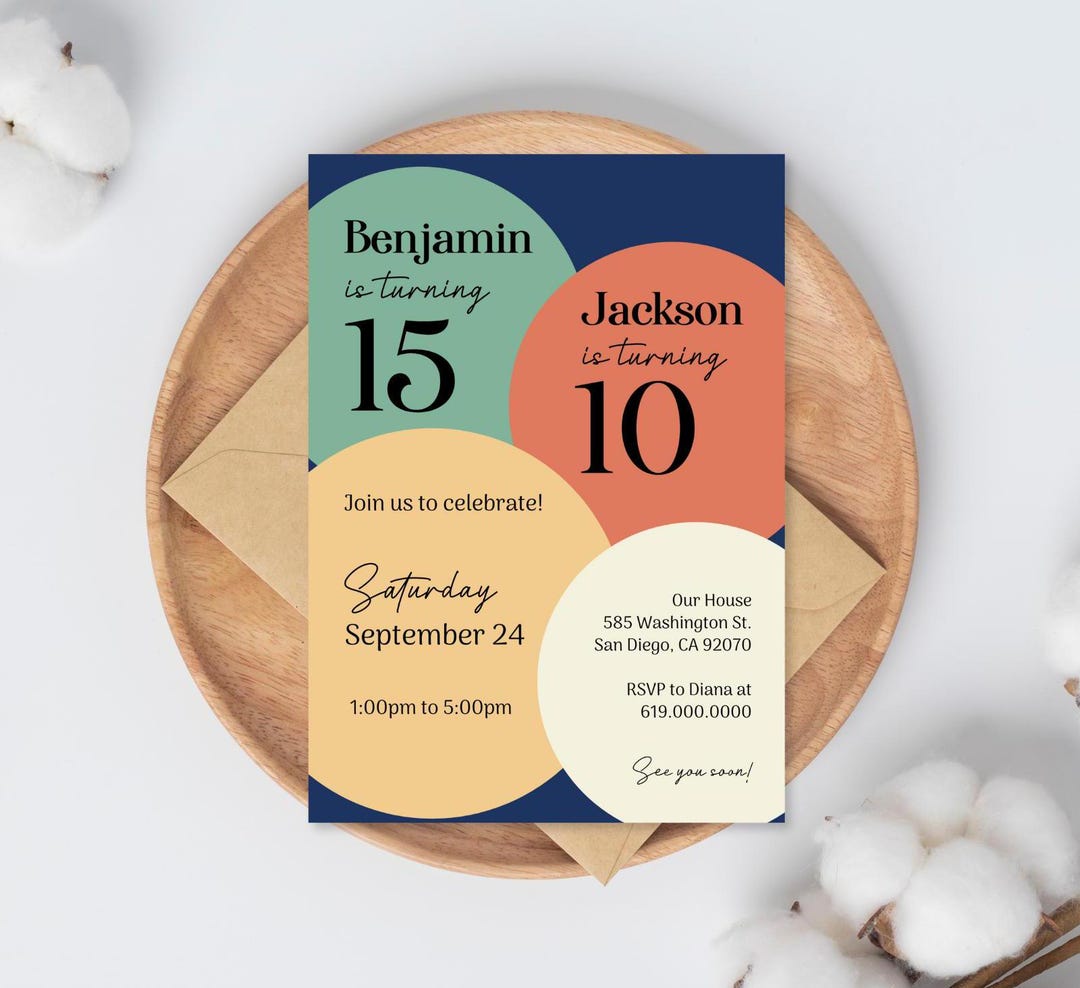 Colorful Joint Birthday Party Invitation Template, Modern Minimalist ...