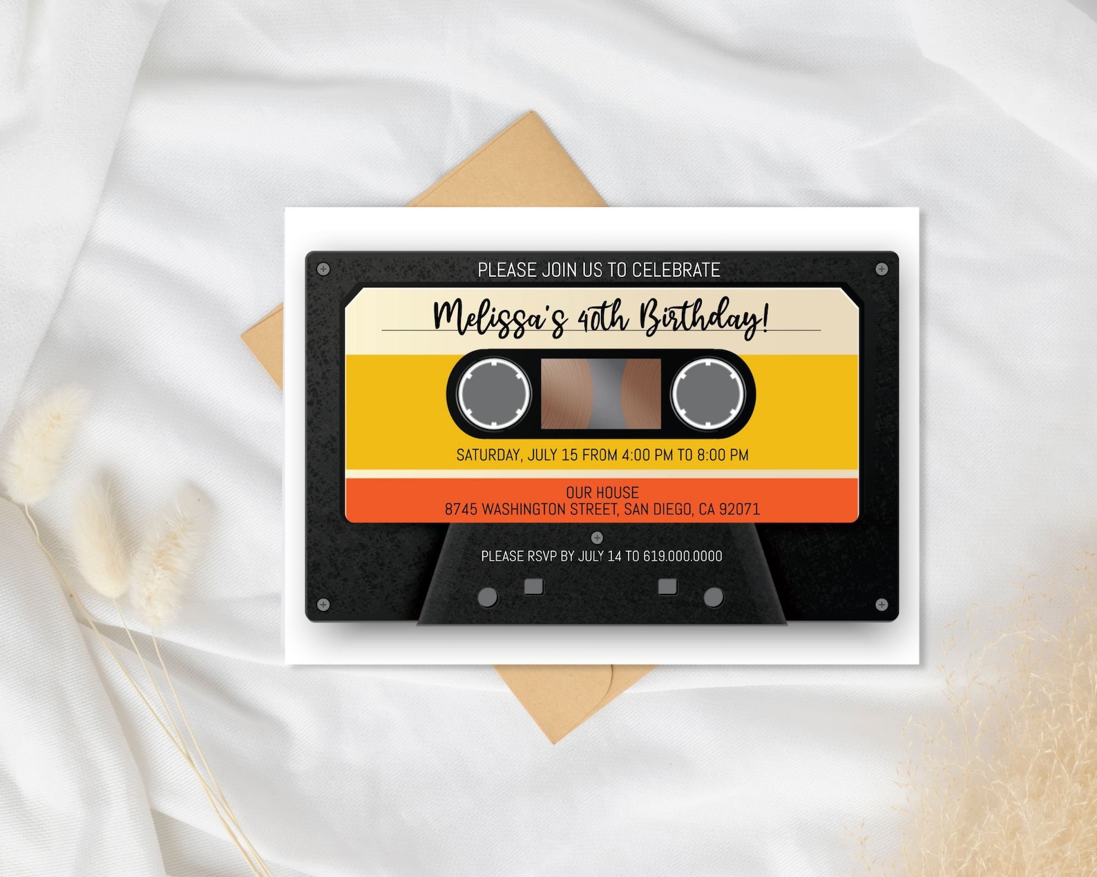 Retro Cassette Tape Birthday Party Invitation Template, Editable ...