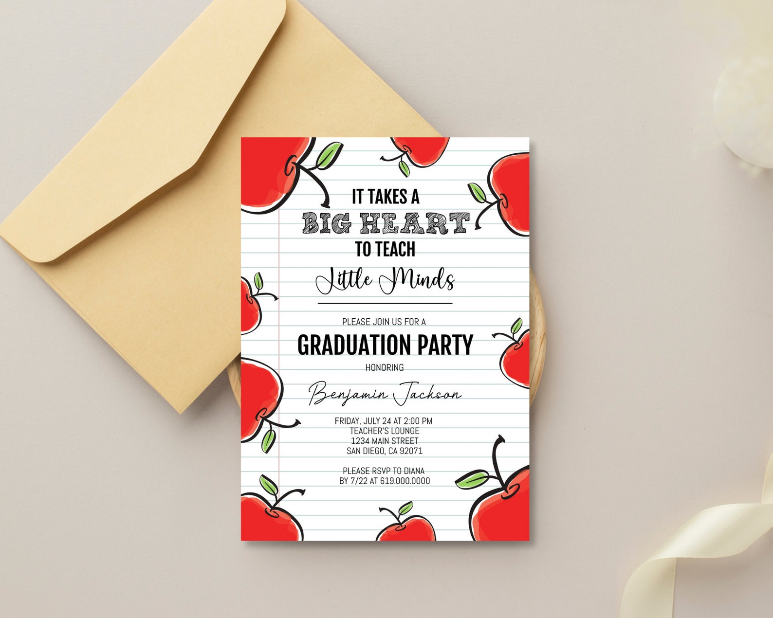 Teacher Graduation Invitation, Editable Big Heart Teach Little Minds ...