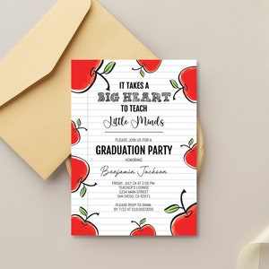 Teacher Graduation Invitation, Editable Big Heart Teach Little Minds ...