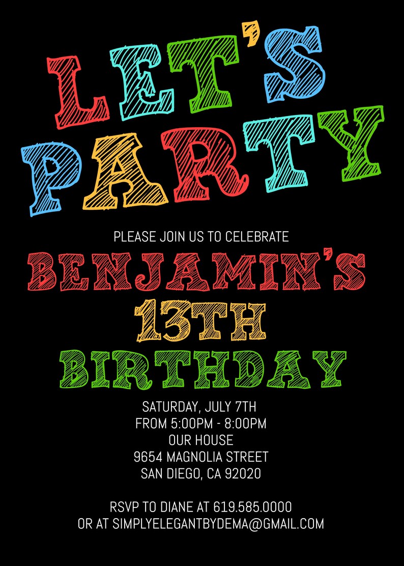 Simple Colorful Birthday Invitation Template ANY AGE Instant - Etsy