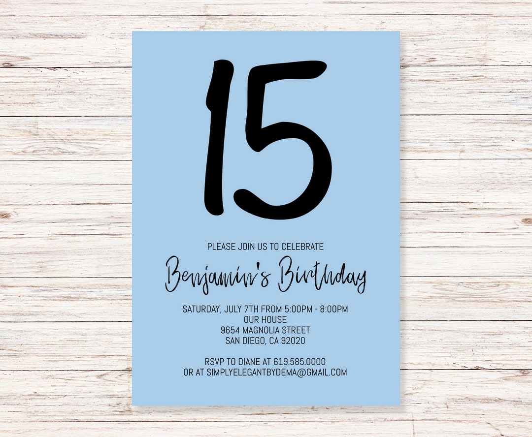 Blue Boys Simple Birthday Invitation Template, ANY AGE and COLOR ...