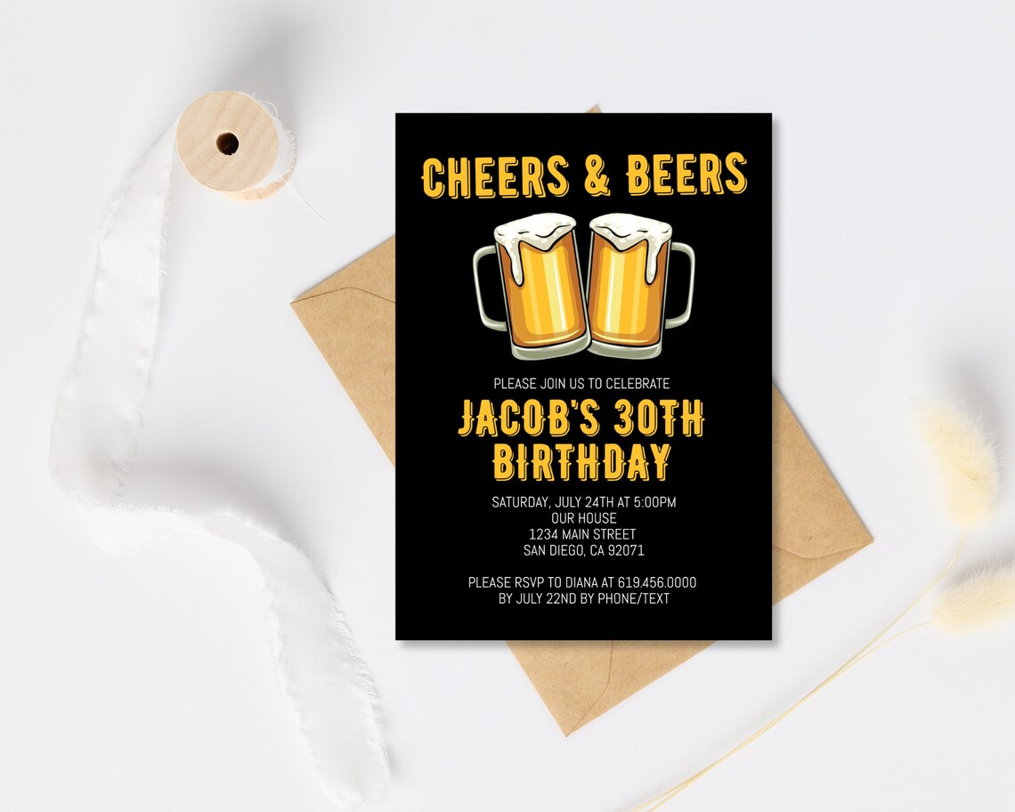 Cheers and Beers Birthday Invitation, Adult Party Template (corjl DIY ...