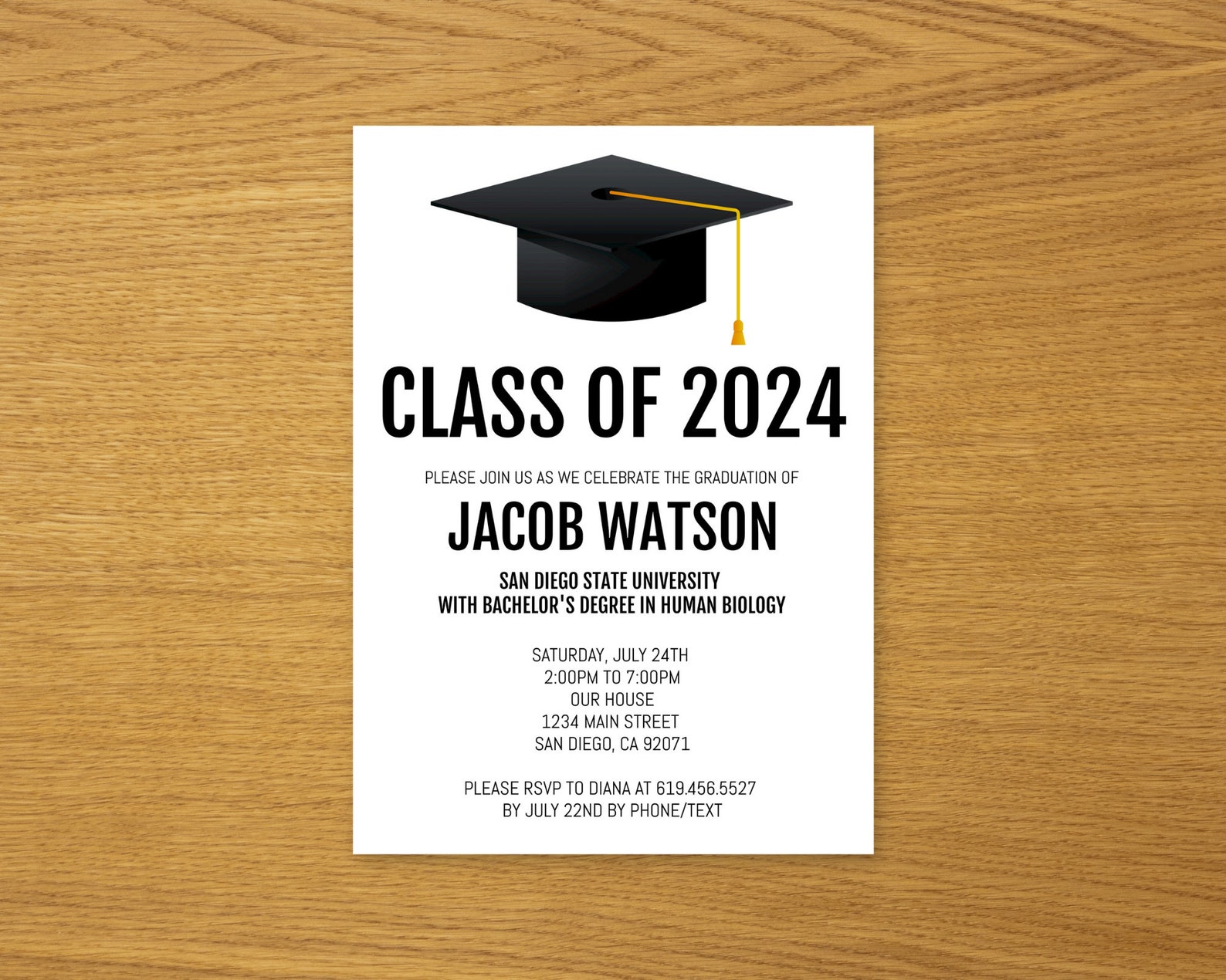 Minimalist Graduation Party Invitation Template, Gold Graduation ...