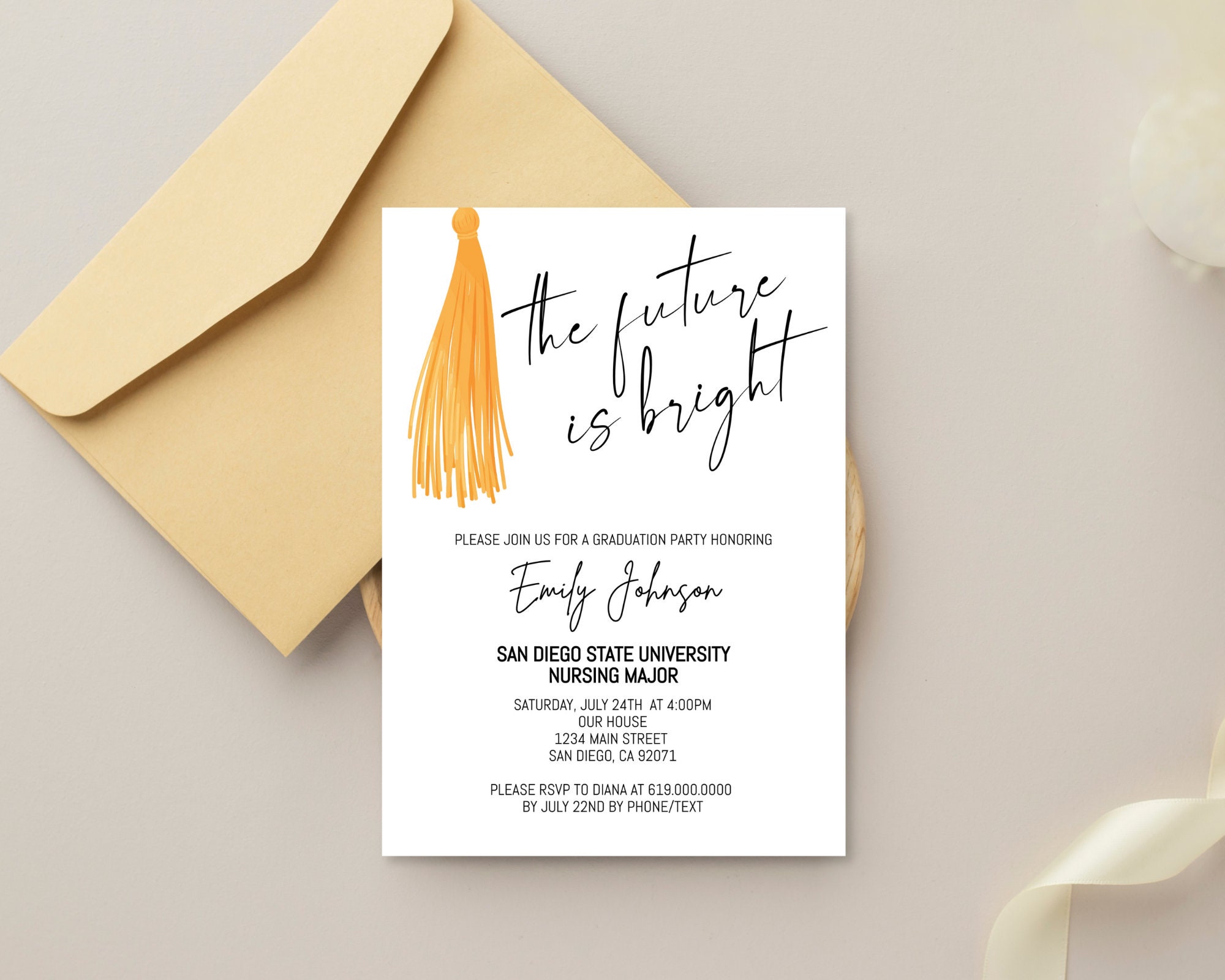 Tassel Graduation Invitation Template, Minimalist Gold Tassel ...