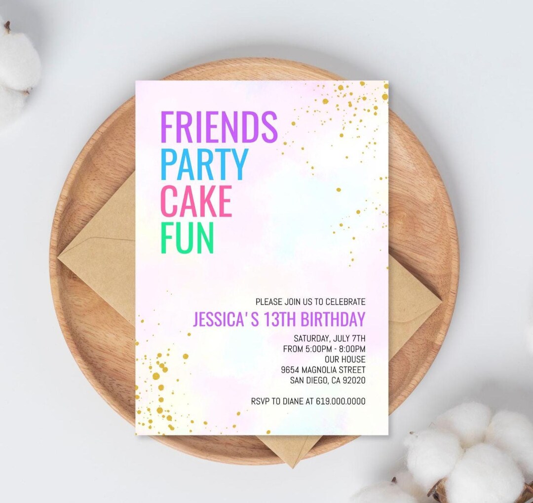 Colorful Birthday Party Invite Template, Tween Girl Birthday Party ...