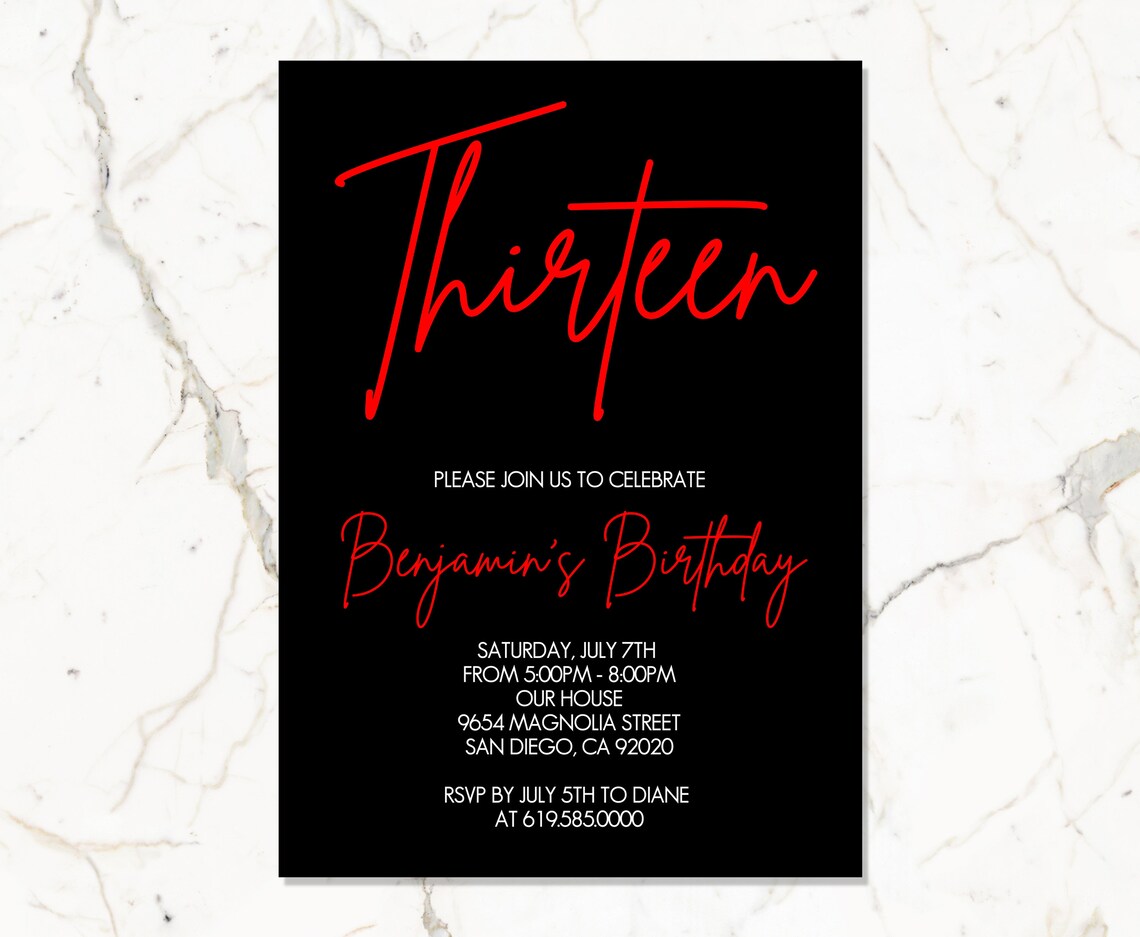 Black and Red Birthday Invitation for Teens Boys Teenagers - Etsy