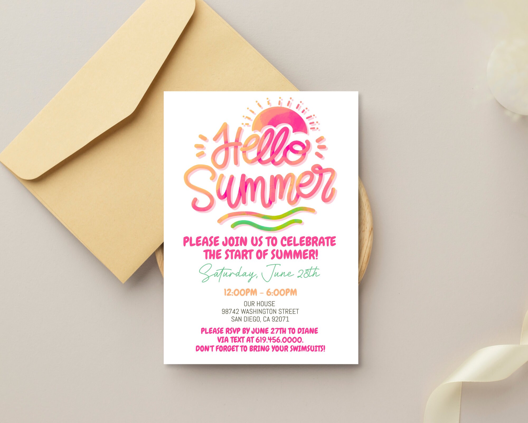 Hello Summer Party Invitation Template, Sun Invitation, Summer Party ...