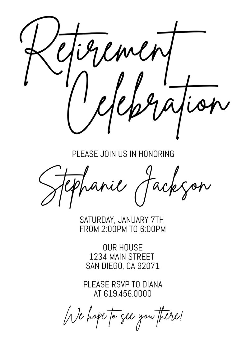 Simple Retirement Party Invitation Template, Minimal Retirement ...