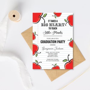 Teacher Graduation Invitation, Editable Big Heart Teach Little Minds ...
