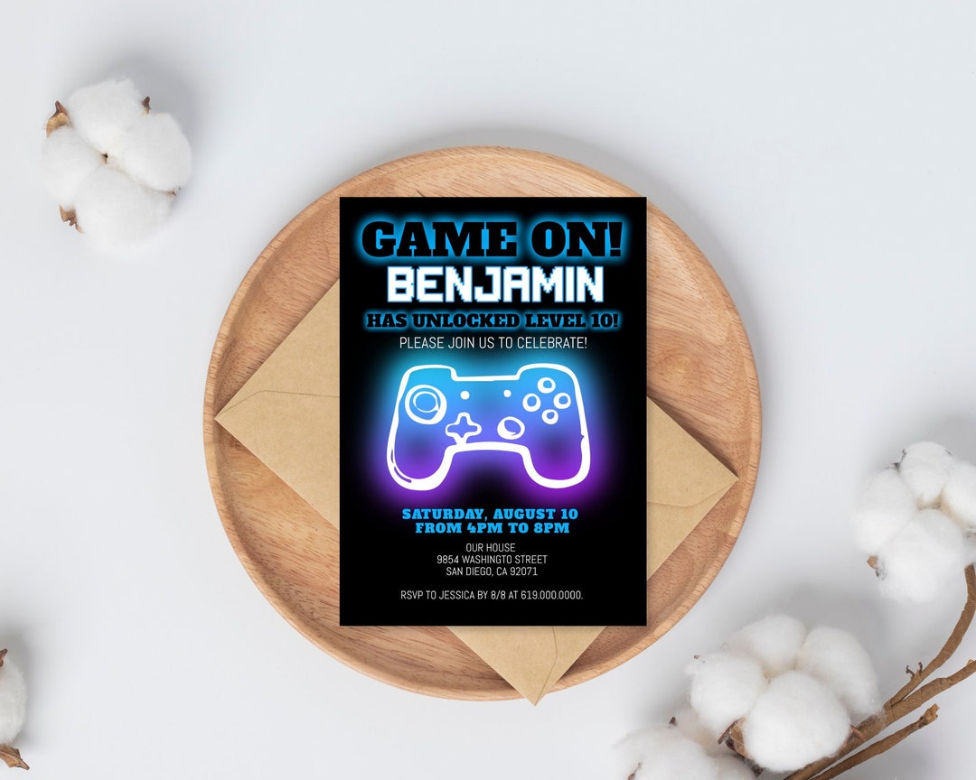 Neon Video Game Birthday Invitation Template, Game on Birthday Party ...
