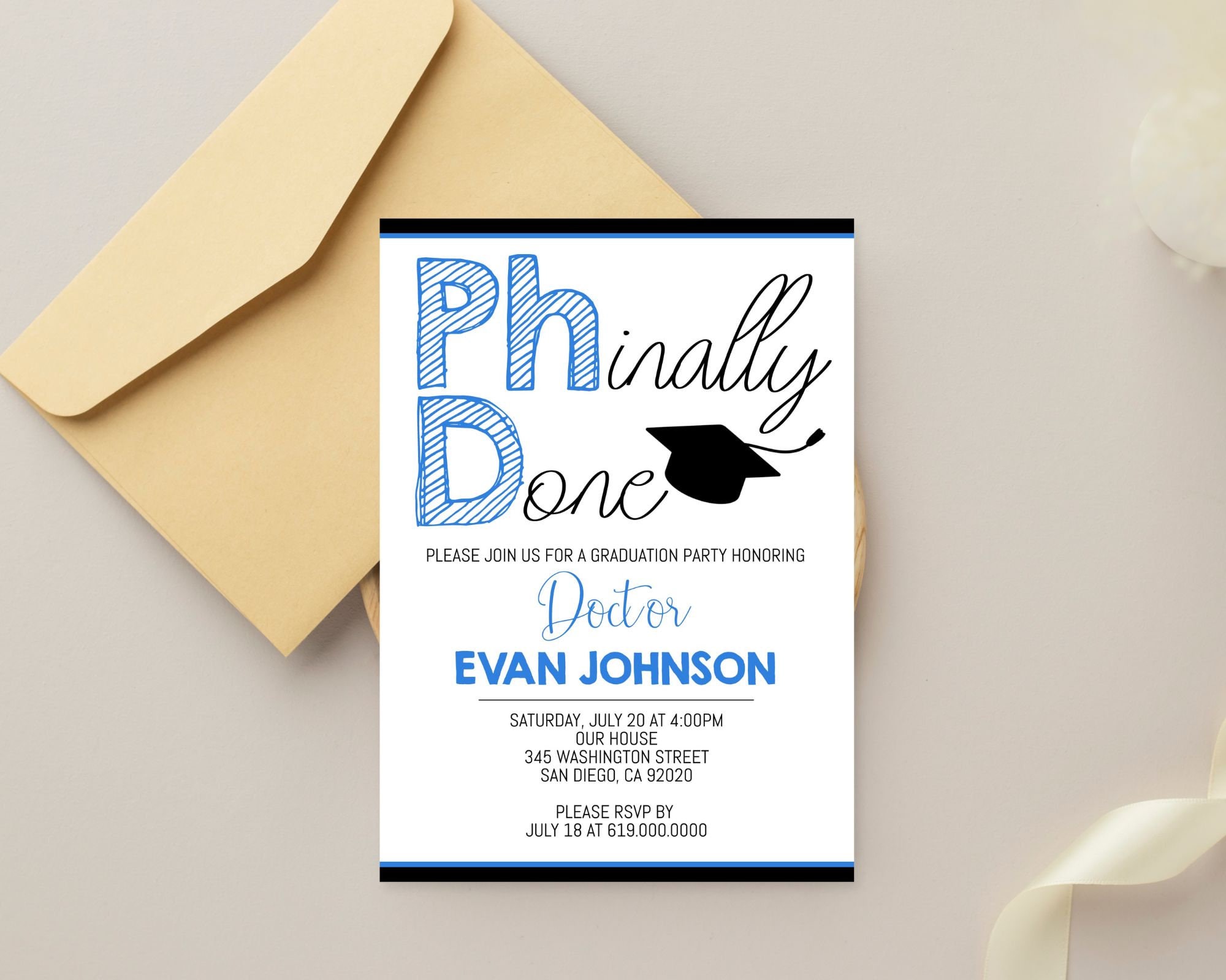 Phd Graduation Invitation Template, Doctorate Graduate Printable ...
