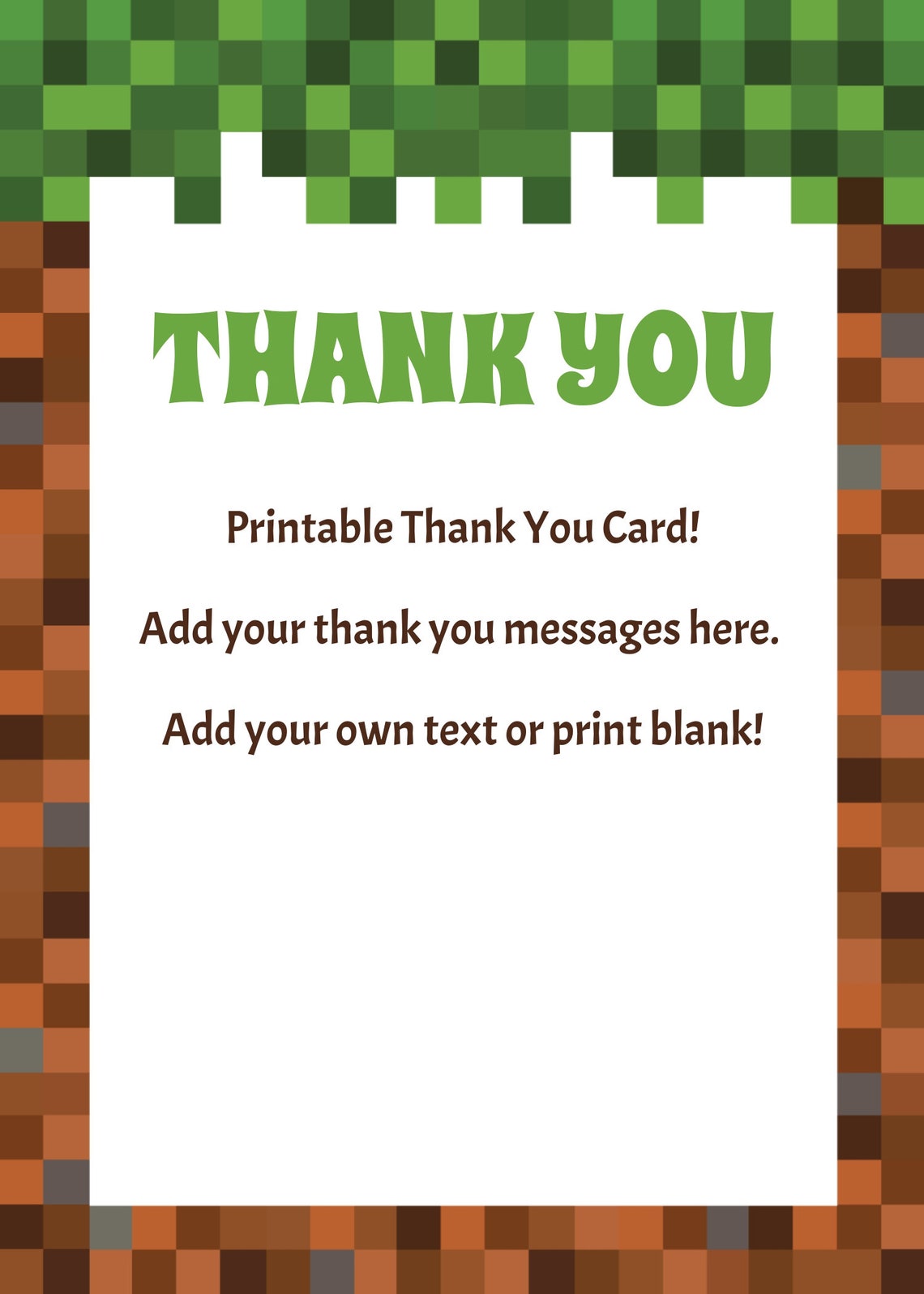 Pixelated Thank You Card, Video Game Thank You Card, Pixel Thanks ...