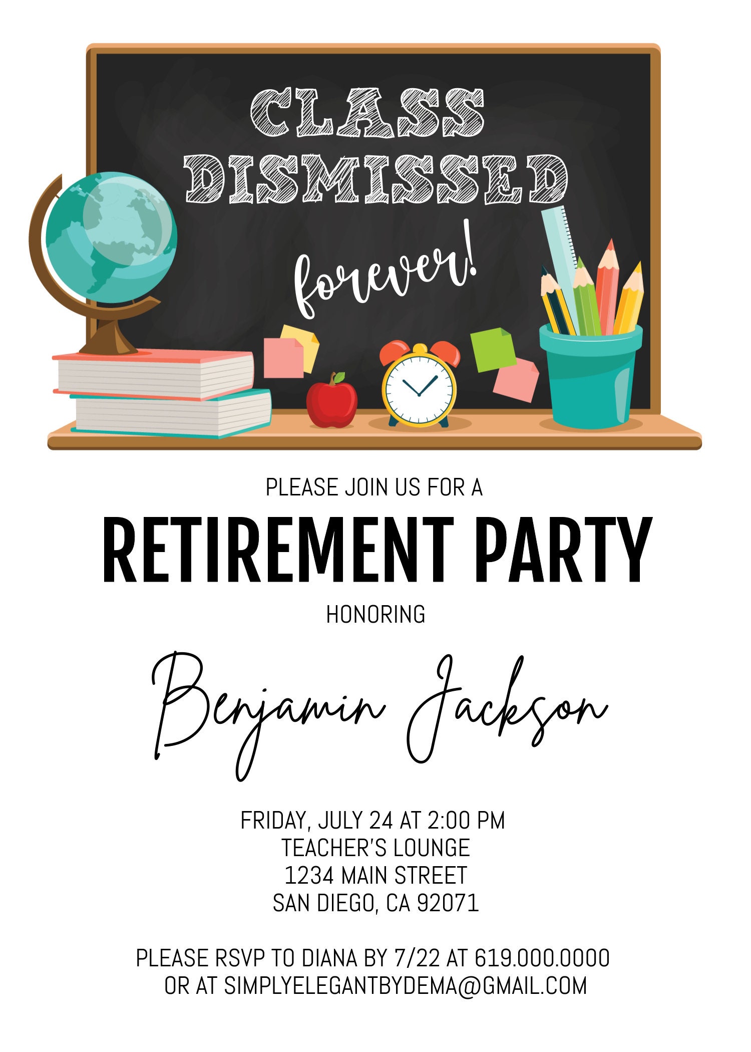 Teacher Retirement Invitation, Editable Class Dismissed Forever Party ...