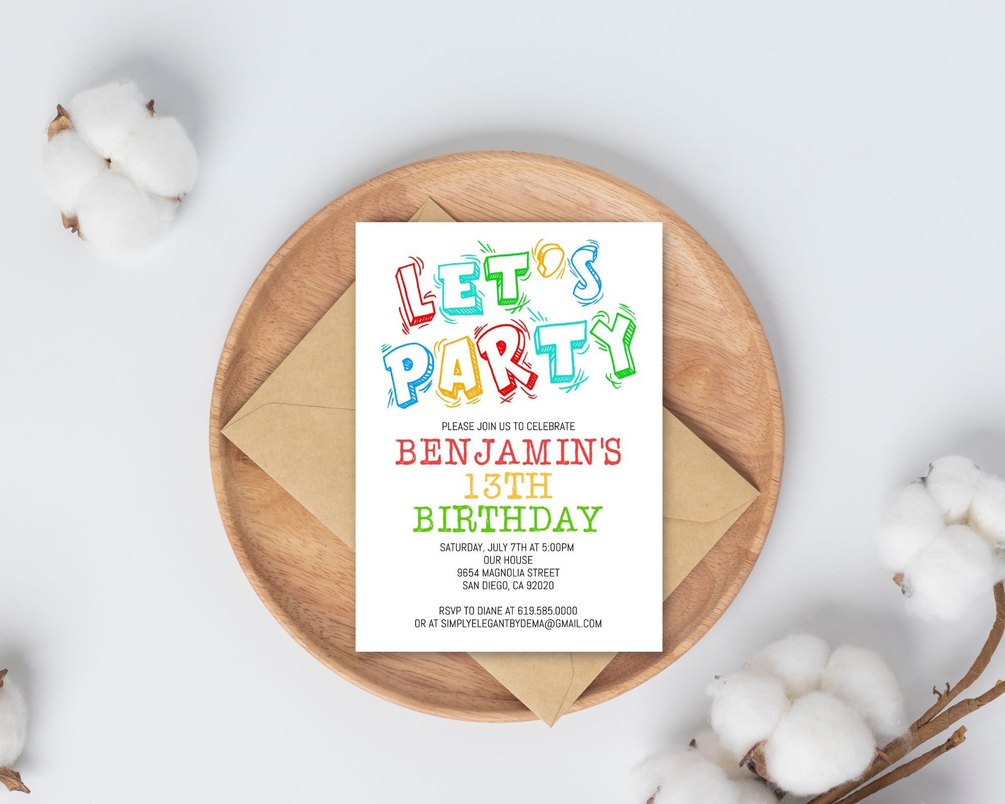 Simple Colorful Birthday Invitation Template, Instant Download ...