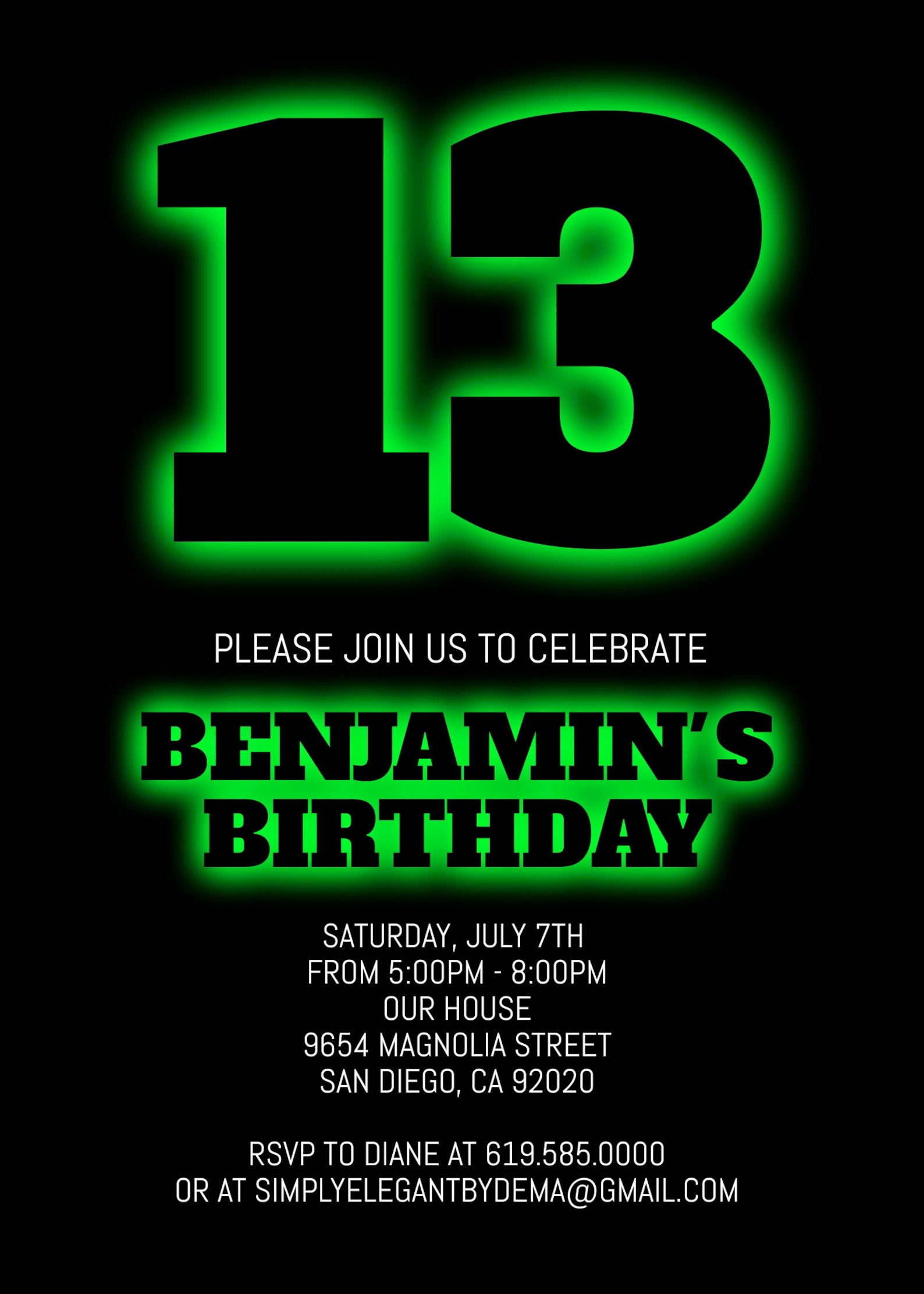 Neon Green Birthday Invitation Template (digital Download) Corjl DIY - Etsy