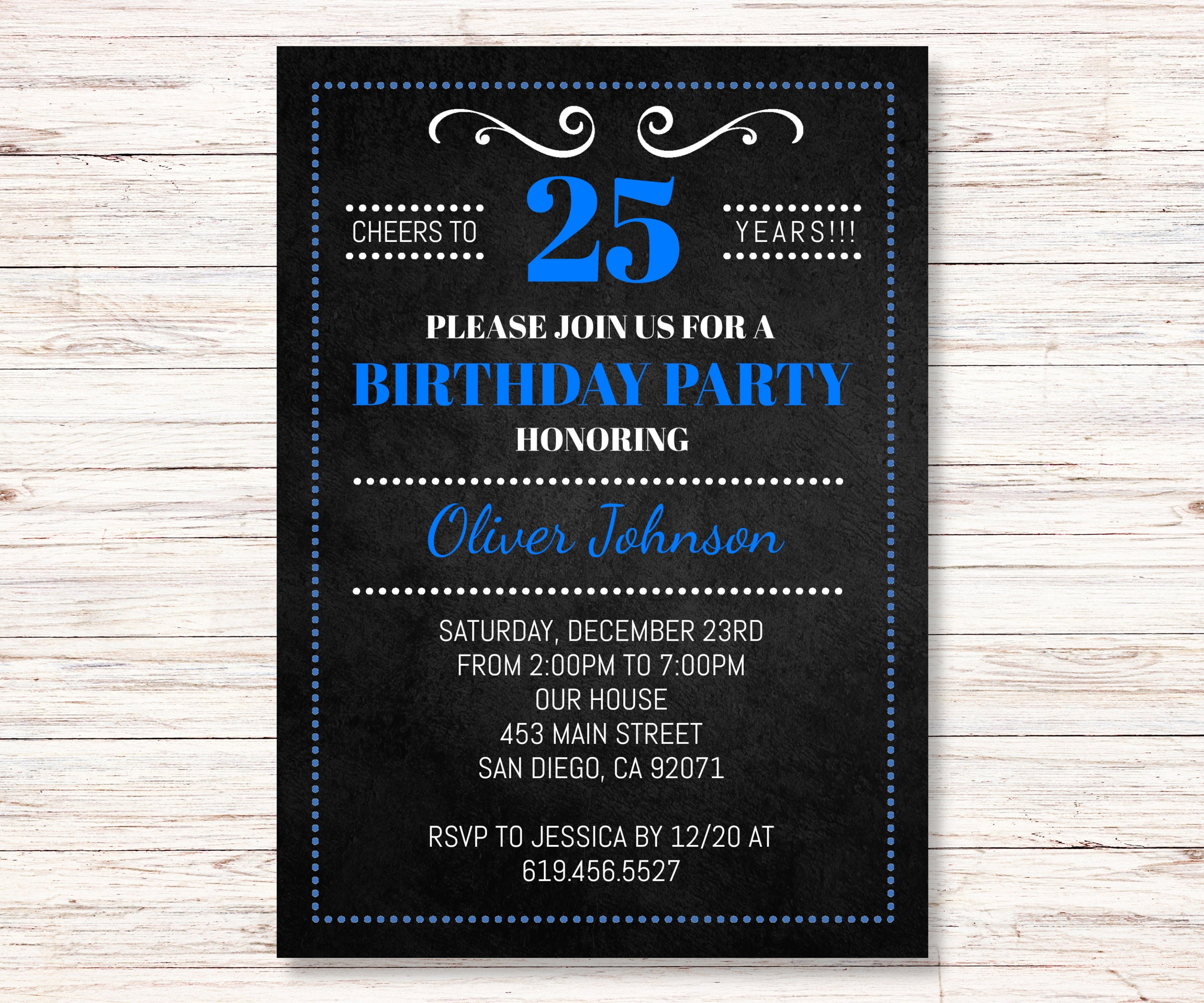 25th Birthday Party Invitation, INSTANT DOWNLOAD Digital Template, ANY ...